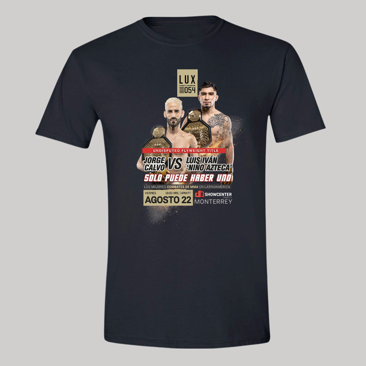 Playera Negra de Hombre LUX FIGHT Solo Puede Haber Uno DTG – PM SHOP